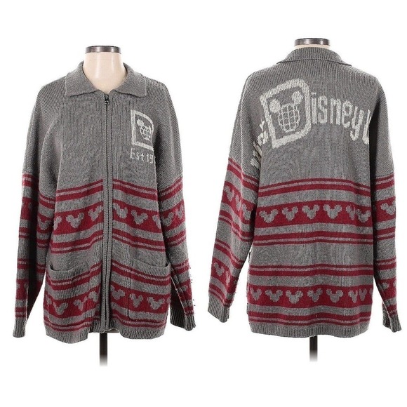 Disney | Sweaters | Disney Wdw 971 Grey Red Zipper Spirit Jersey ...